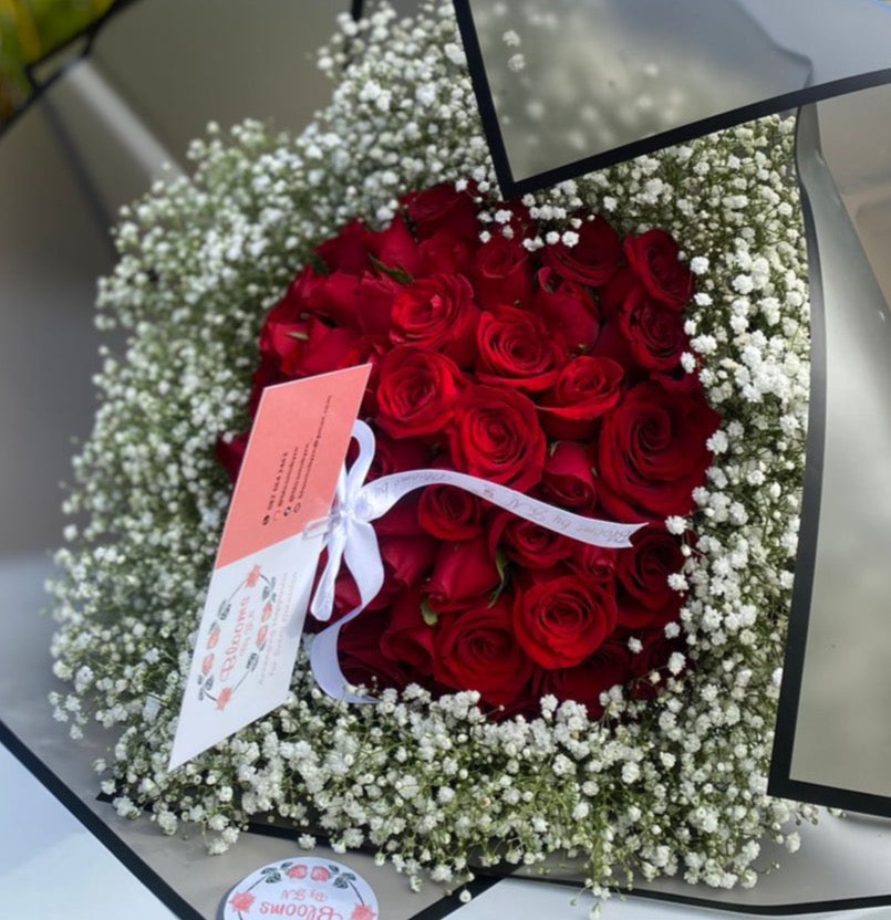 50 Roses with 2 Bunches of GYP – Blooms By ZN